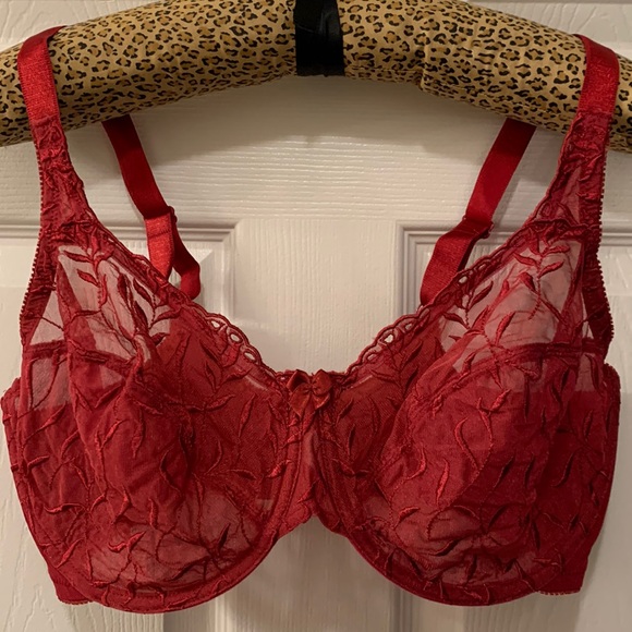 None | Intimates & Sleepwear | Vintage Ruby Red Sheer Underwire Bra Sz ...